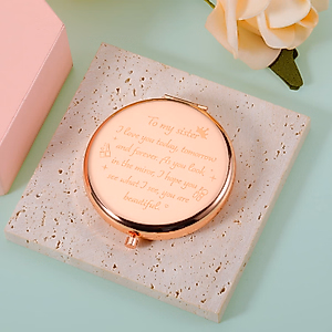 Sister Birthday Gifts from Sister Compact Mirror Valentines Day Stocking Suffers for Women Best Friends Friendship Graduation Easter Small Makeup Mirror from Little Big Sister Brother