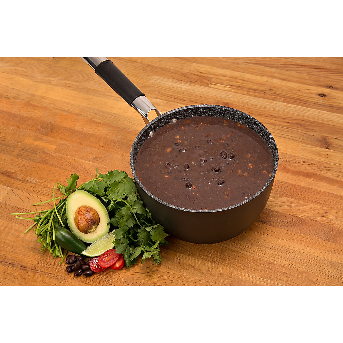 Vesuvio Ceramic Coated Nonstick Induction Compatible Sauce Pan, 2.6 Quart | Heat Resistant Silicone Handle | Durable, High Heat Aluminum Base with No PTFE, PFOA, Lead | Oven Safe | Made In Italy