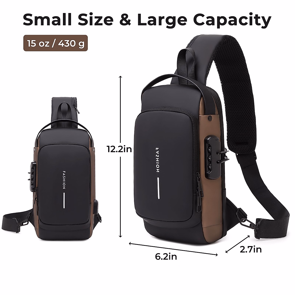 Rcrirth Sling Bag for Men | Anti-theft Crossbody Bag - PU Leather Crossbody Shoulder Chest Bag for Daily use