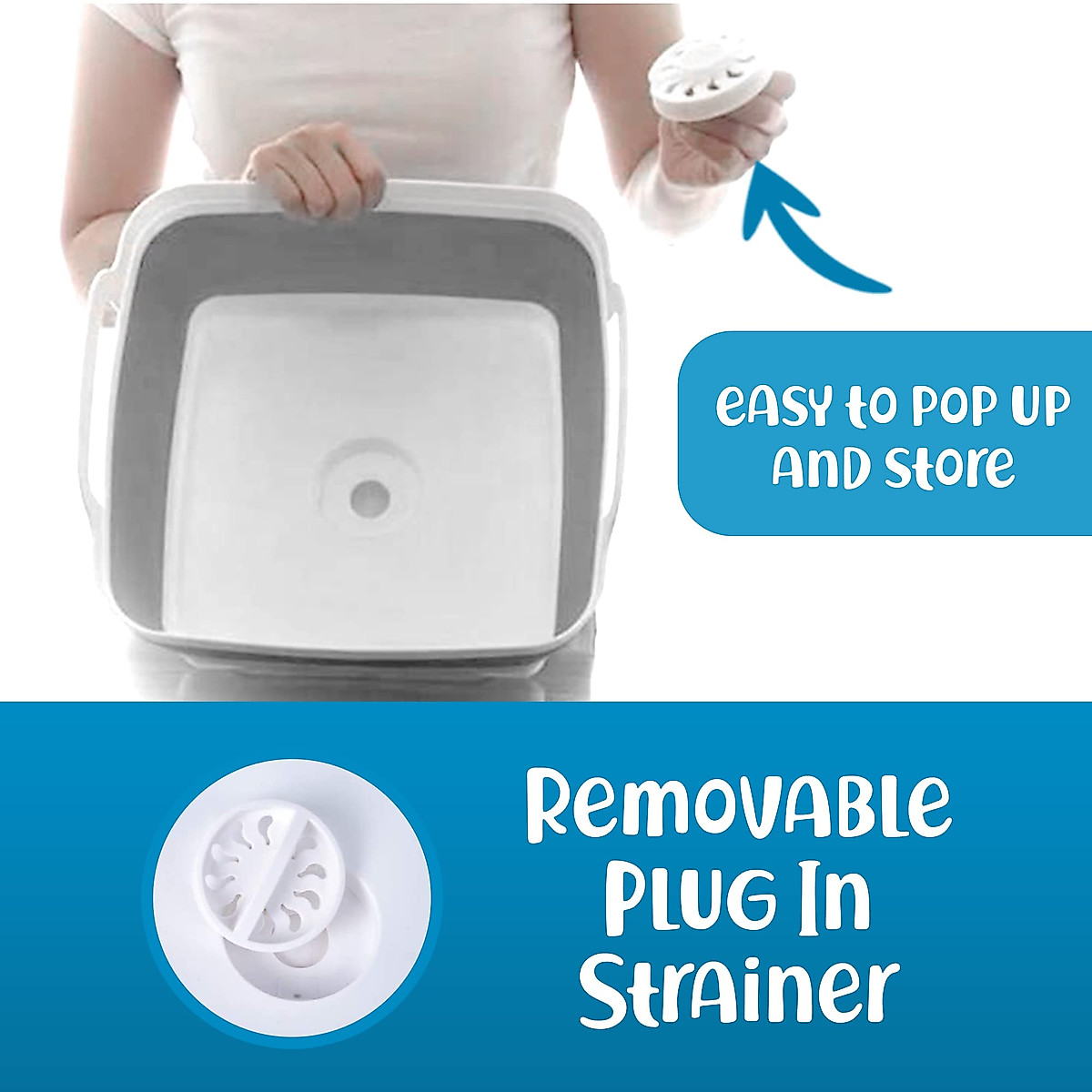 Home Spirit Collapsible Sink, Portable Dish Pan, Wash Basin Tub for Dish, Fruits, Vegetables, Textiles, Cloths, Beverages, Integrated Handle, Plug and Strainer, 9L Capacity