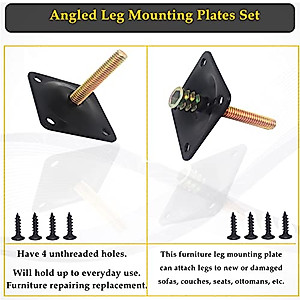 NGe 4set M8 Sofa Leg Mounting Plates,Furniture Sofa Legs Attachment Plates T-Plate,with Hanger Bolts(Black Flat)