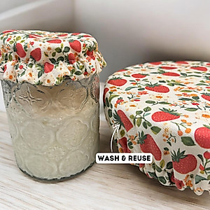 (4-Pack) Sourdough Reuseable Jar & Bowl Covers | Cute Baking Gift | 100% Cotton (3.7in, 7in, 9.25in, 11in) | Washable | Bread Making and Proofing | Kitchen Food Storage Gifting | Starter Cover Lid Kit