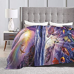 zuxhvia Sea Turtle Throw Blanket 3D Turtle Fleece Blanket for Kids Boys Adults Women Purple Underwater Turquoise Fuzzy Blanket Sea Turtle Gifts for Turtle Lovers