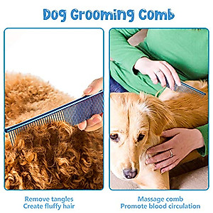 3 Pieces Pet Steel Combs, Pet Dog Cat Grooming Comb Multi-color Dog Comb with Stainless Steel Teeth for Removing Tangles and Knots for Long and Short Haired Dog, 7.5 x 1.3 Inch