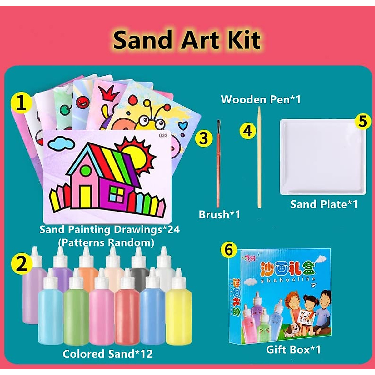 ANXUS Sand Painting Kit for Kids, Complete Sand Painting Tool, 12 Colored Sand Paintings with 24 Sand Paintings, Brush, Wooden Pen, Sand Table, DIY Sand Art. Children's Favorite Gifts