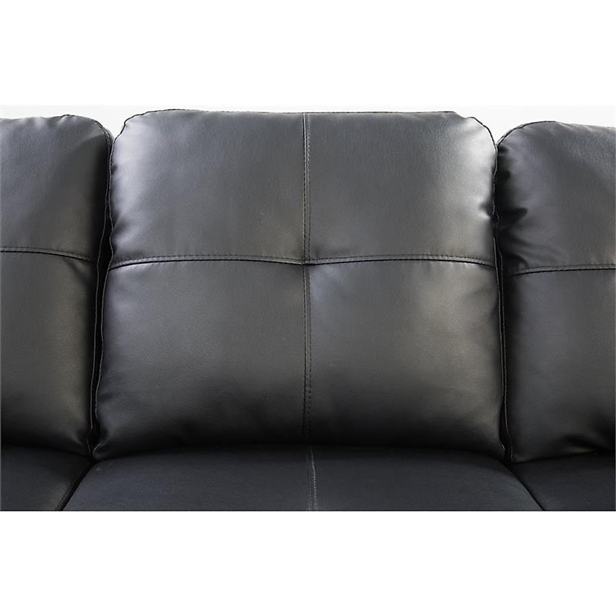 Pemberly Row Faux Leather Sectional Sofa Couch with Storage Ottoman, Cup Holder in Black