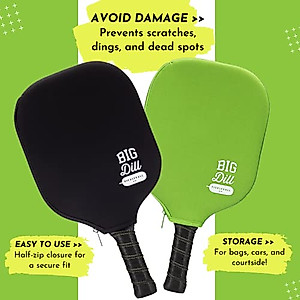 Big Dill Pickleball Co. Individual Pickleball Paddle Cover Only Neoprene Sleeve - Case Fits Pickleball Rackets up to 8.25" Wide (Black)