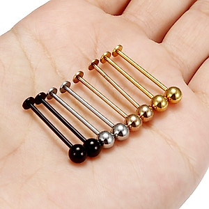 Kridzisw 16G Cheek Tongue Piercing Jewelry Flat Back Cheek Dimple Tongue Rings Stainless Surgical Steel Long Bar Ashley Lip Labret Rings Stud Piercing Jewelry Women Men 19mm Silver Black Rose Gold