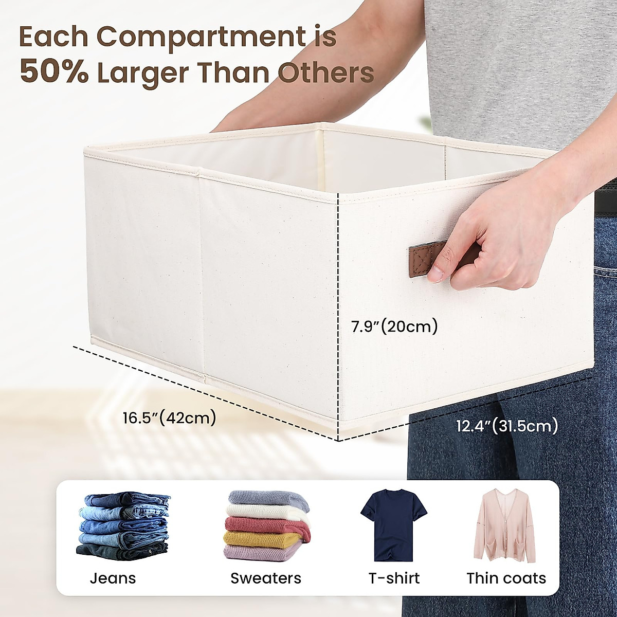 SOLEDI Pack of 2 Large Capacity Linen Shelf Baskets, Closet Organizers and Storage, Wardrobe Clothes Storage Box for Pants, Sweater, T-shirt, Bras, Blankets, Sheets, Skin-friendly & Odorless