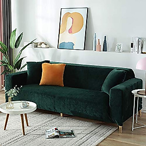 Foreate Stretch Velvet Sofa Slipcover Non-Slip Couch Covers for Loveseat/3 Cushion/4 Cushion Sofa/L Shaped Sofa, Sofa Protector from Kids and Pets with Elastic Bottom, Washable, Green