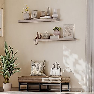 HOOBRO Floating Shelves, Wall Shelf Set of 2, 47.2 Inch Hanging Shelf with Invisible Brackets, for Wall Decor in Bathroom, Bedroom, Toilet, Kitchen, Living Room, Office, Greige BG120BJP201