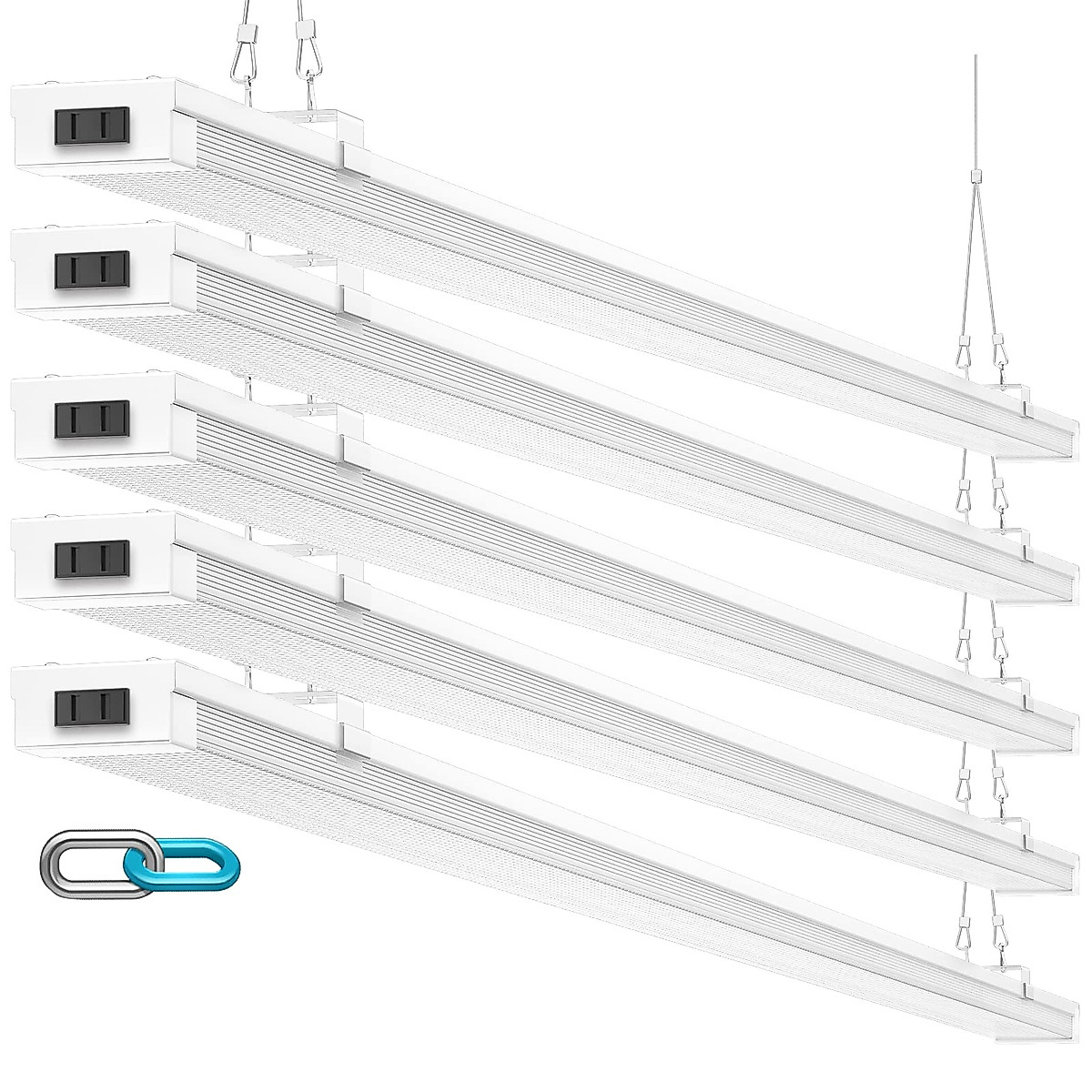 FAITHSAIL 5 Pack Linkable 4FT LED Shop Light, 40W, 4000 LM [Eqv.150W Fluorescent] 4000K LED Utility Light with Plug 48 Inch LED Garage Light Energy Saving Upto 1000KW/5Yrs(5Hrs/Day)-Hang & Flush Mount