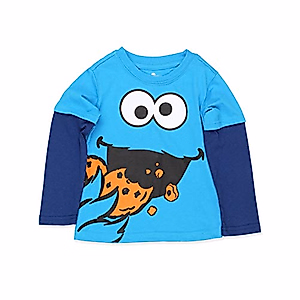 Sesame Street Elmo and Cookie Monster Boys Shirt for Infant and Toddlers Light Blue