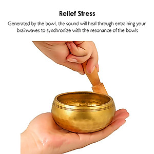 SATNAM 4'' Tibetan Meditation Yoga Singing Bowl Set Hand Hammered Singing Bowl With Mallet & Silk Cushion, For Meditation, Chakra Healing, Prayer, Yoga and Mindfulness