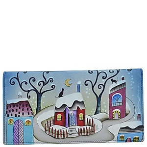Anna by Anuschka Women's Hand-Painted Genuine Leather Clutch Wallet - Winter Village