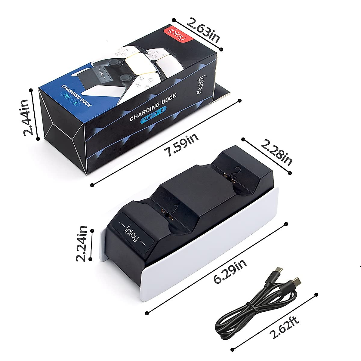 EGM PS5 Controller Accessories Double Head Power Supply, PS5 Controler White, Apply to Dual Sense Control PS5, PS5 Charging Station with 5v/3a Fast Charging Ac Adapter