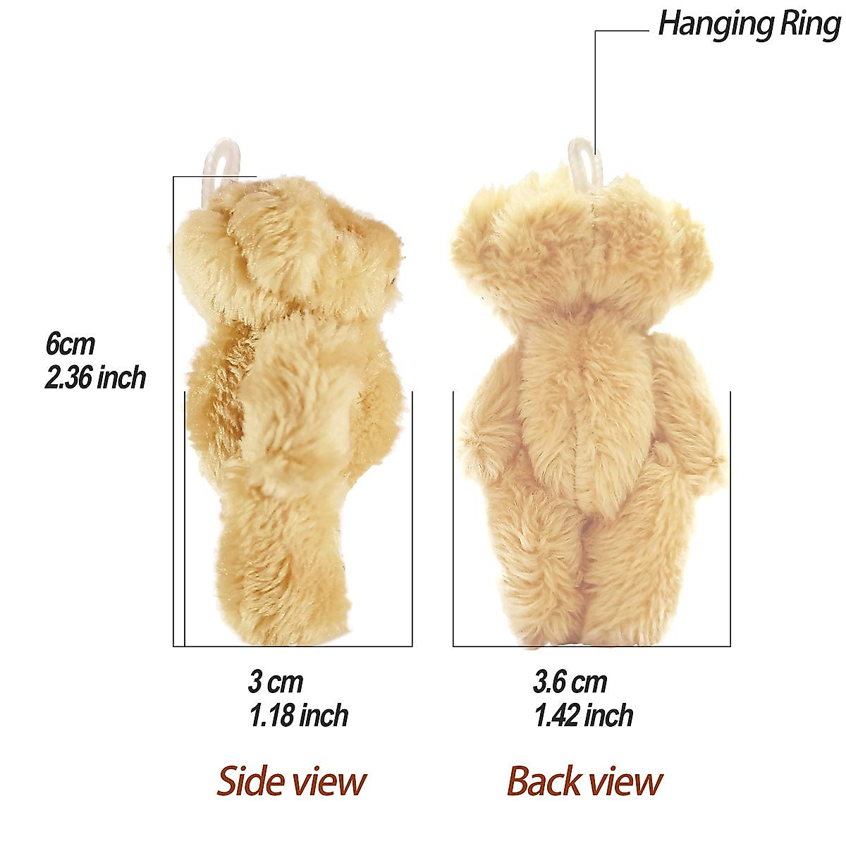 KUDES 12Pcs 6CM Mini Joint Teddy Bear Stuffed Animal Plush Toys Wedding Gift Box Doll Toy for Birthday Cake Wedding Decorations Party Favors Supplies Bag Charm DIY Accessory