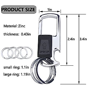 Mtverver Metal Keychain Car Key Chain Holder Clip with 4 Detachable Key Rings ，Bottle Opener Keychain (Black)
