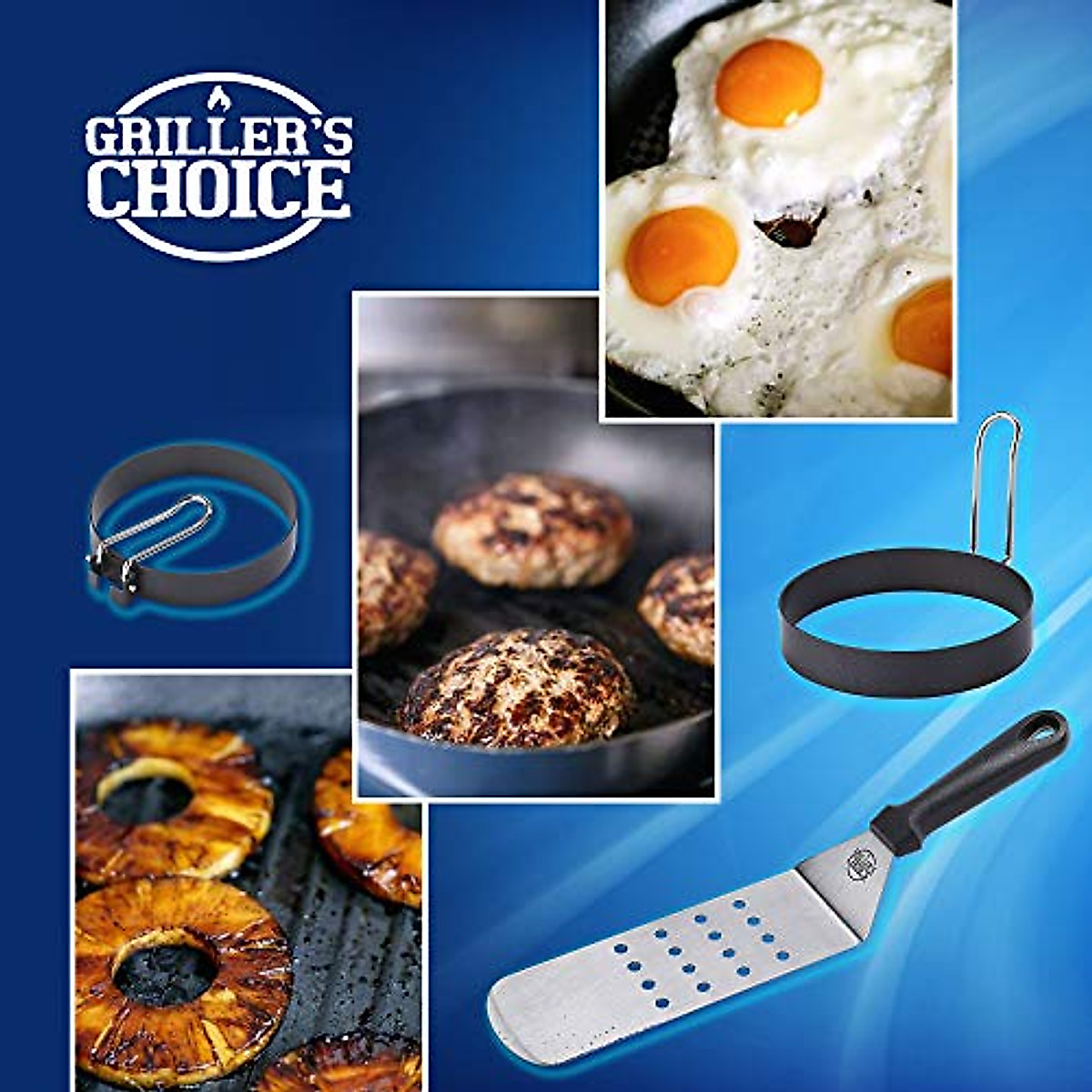 Grillers Choice- Ultimate Griddle Accessories Set- Metal Spatula Set for Flat top Grills, Commercial Heavy Duty Stainless Steel,Flat Top,Hibachi,Grilling- Designed by Chef and BBQ Judge