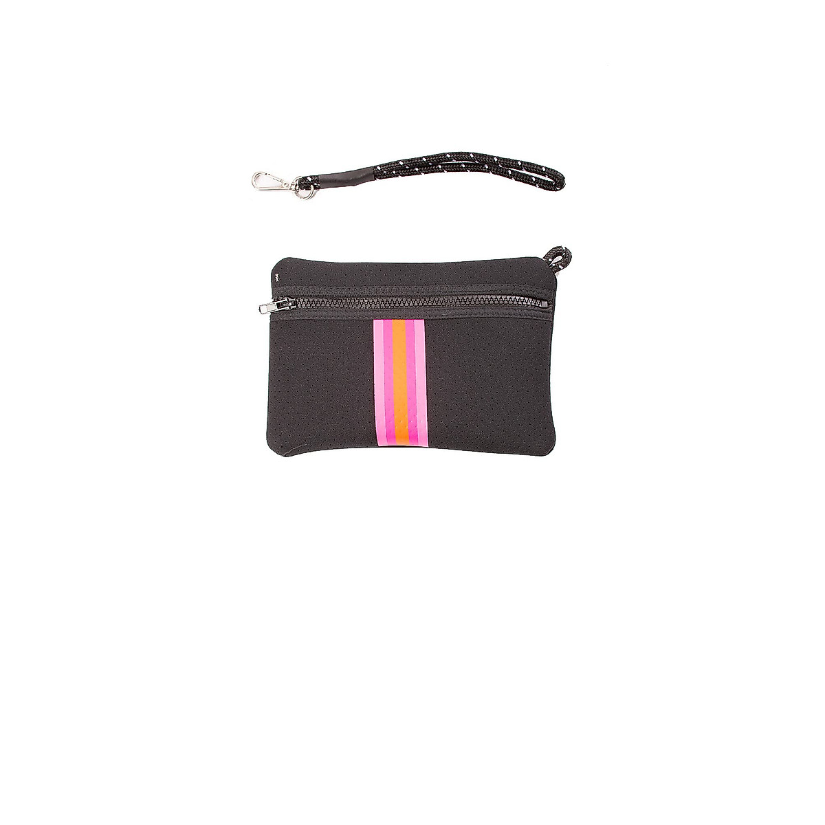 Haute Shore - Greyson Rave Neoprene Tote Bag w/Zipper Wristlet Inside, Black W/Hot Pink Orange