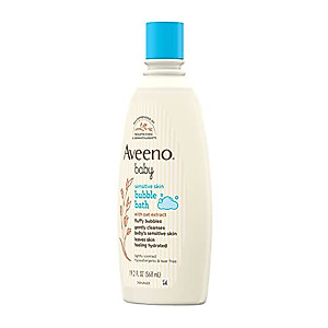 Aveeno Baby Sensitive Skin Bubble Bath with Oat Extract, Gently Cleanses and Leaves Skin Feeling Hydrated, Tear-Free Formula, Hypoallergenic, Paraben-, Phthalate-, Soap- & Dye-Free, 19.2 fl. Oz