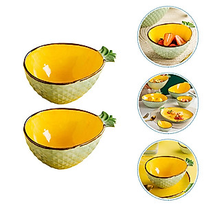 SEWACC Ceramic Hawaiian Pineapple Bowl: 2pcs Tropical Theme Porcelain Soup Oatmeal Cereal Stew Dessert Bowl Salad Pasta Rice Yoghurt Condiments Side Dishes Dip Ramen Noodle Plate
