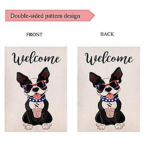 Ogiselestyle Welcome Garden Flag Double Sided Cute Boston Terrier Celebrating Yard Outdoor Flag 12 x 18 Inch