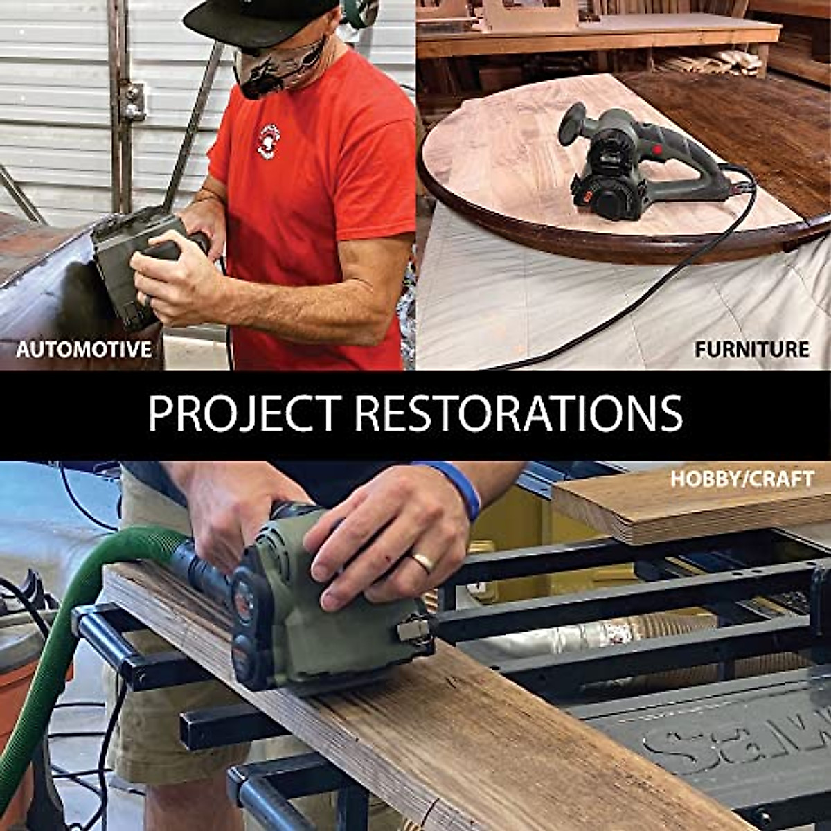 RESTORER Drum Sander Tool for Woodworking, Surface Conditioning, Buffer Polisher, Paint Stripper Remover, Burnishing Tool - WR351K1 kit Variable Speed with vacuum attachment, OHIO family business