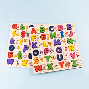 XJYQJD Wooden Alphabet Puzzle for Toddlers, 3 in 1 Lower Case Alphabet Letter Puzzles ABC Uppercase & Lowercase & Number Puzzle Set for Preschoolers Kids Ages 3-5 Alphabet Learning Educational Toy