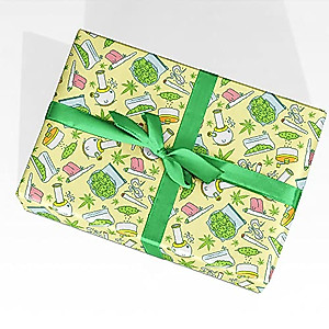 Green Card Greetings Gift Wrapping Paper Sheet, Colorful Hemp Theme, Pipe, Joint Pattern, 2 Sheets - 15 sq. ft. total
