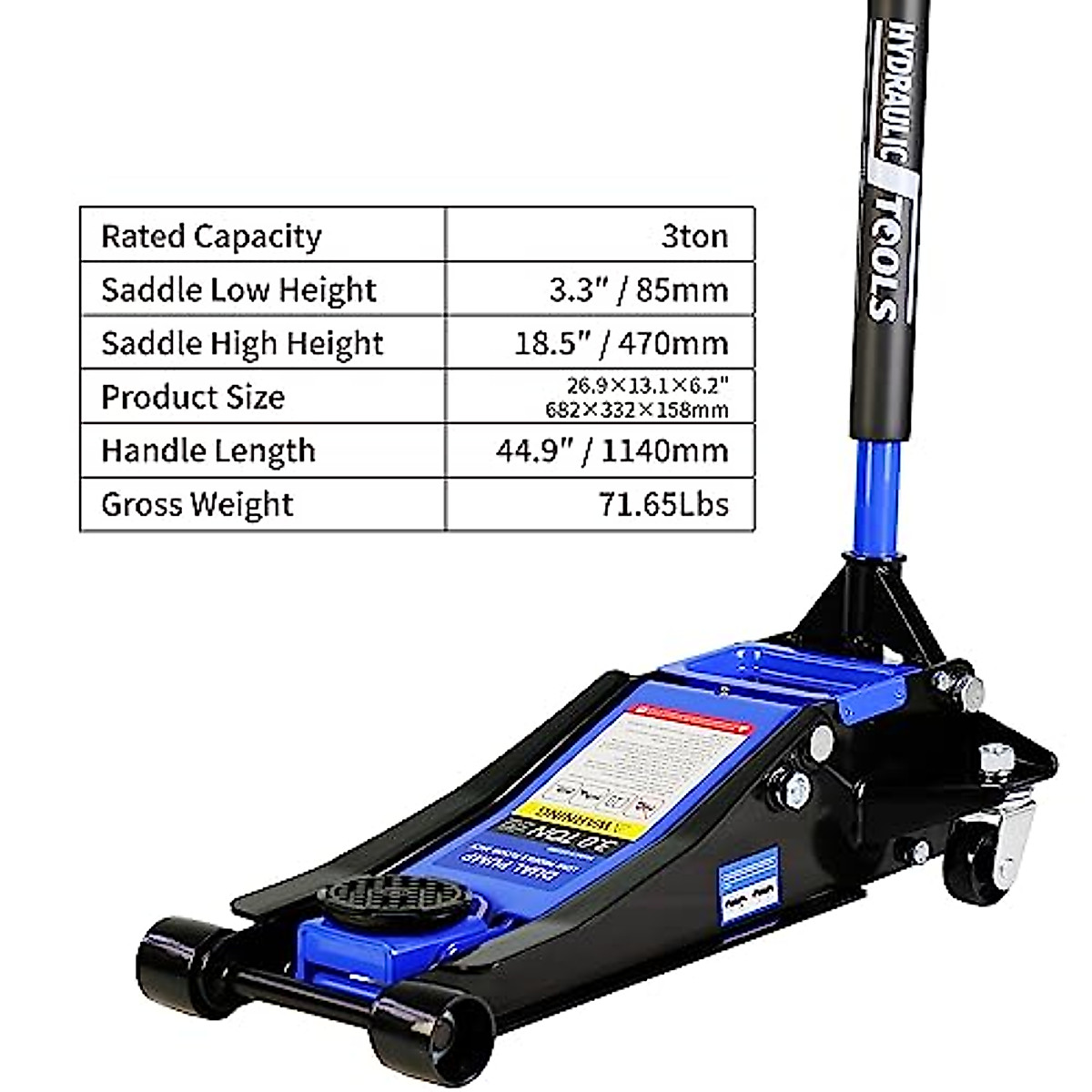 Henf Hydraulic Trolley Floor Jack, Heavy Duty 3 Ton (6600 lb Capacity) Floor Jack, Low Profile Hydraulic Jack with Dual Pistons Quick Lift Pump, Lifting Range 3.3"-18.5"