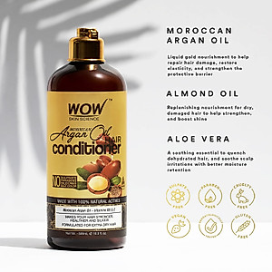 WOW Skin Science Moroccan Argan Oil Hair Conditioner Increase Gloss, Hydration, Shine - Reduce Itchy Scalp, Dandruff & Frizz - No Parabens or Sulfates - All Hair Types (16.9 Fl Oz (Pack of 1))