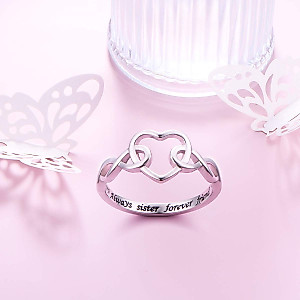 Yearace 925 Sterling Silver Engraved Always Sister Forever Friend Heart Infinity Love Knot Ring for Sister Women Siblings Birthday Gift, Size 7