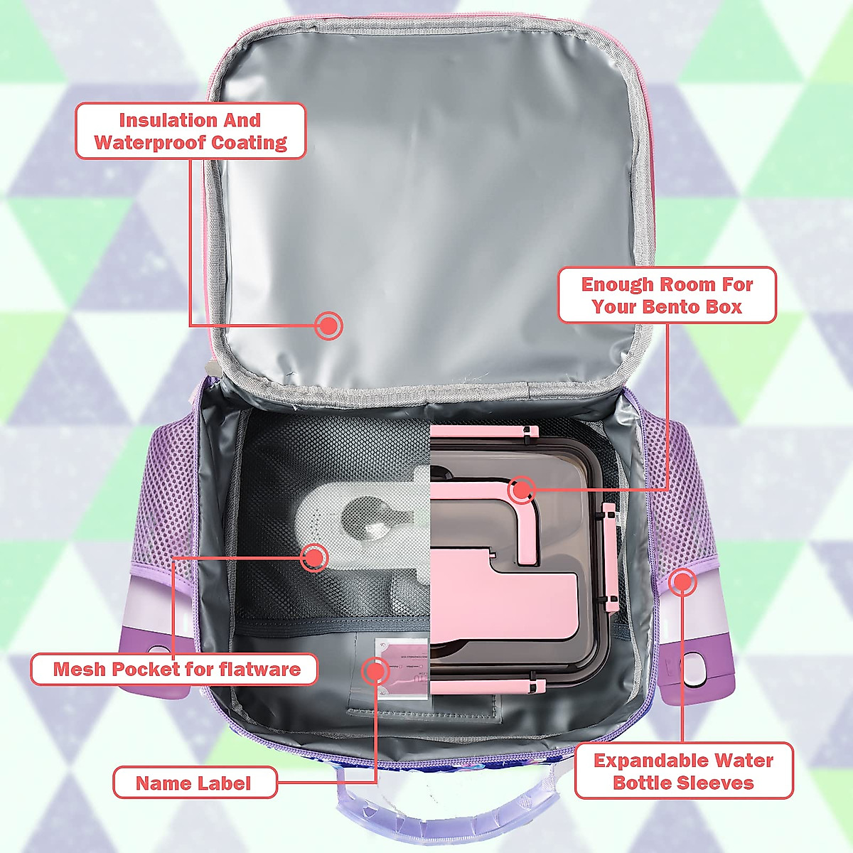 KidsPUNK Lunch Box Kids, Girls Lunch Box Insulated Lunch Bag Bento Lunch Box For Kids Cute Pink Cat Lunch Box For Girls Insulated Lunch Box For Boys Lunchboxes Kids With Water Bottle Holder