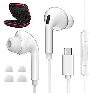 USB C Headphone for Google Pixel 7 Pro 7a 6a 6 5 5G,HiFi Stereo Bass in-Ear Type C Earphone Noise Canceling Earbuds with Microphone Volume Control,USB C to 3.5mm Adapter for Samsung S23 Ultra S22 S21