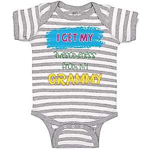 Custom Personalized Baby Bodysuit I Get My Awesomeness from Grammy Grandmother Grandma A Funny Cotton Boy & Girl Striped Baby Clothes Stripes Gray White Design Only 6 Months