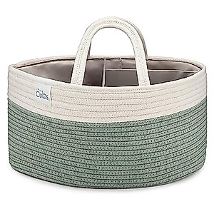 Comfy Cubs Diaper Caddy Organizer- Large Portable Baby Diaper Caddy Nursery Storage Bin and Car Travel Basket - Tote Bag with Dividers for Diapers & Wipes, Sage