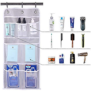 MISSLO Hanging Mesh Pockets Hold 340oz/1000ml Shampoo Shower Organizer + Mesh Hanging Shower Caddy with Rotatable Hanger (Black)