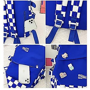 Harajuku Large Fashion Checkered Plaid Backpack Cute Pendant Pins girl boy teen Student School Bag Bookbag Satchel Laptop (Red,Large)