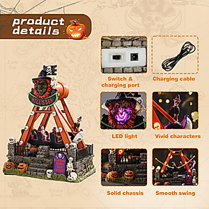 Chonsun Halloween Decoration Indoor Village House - Halloween Village Set Bumper Cars Pumpkin Skeleton Ghost Halloween Table Figurines with Motion and Creepy Laughter USB Powered Home Decor