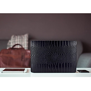 KEROM Compatible with Crocodile MacBook Air 13 inch Case 2022-2018 M1 A2337 A2179 A1932, Crocodile MacBook Air M1 Case, Crocodile Skin Aligator Skin PU Leather Hard Shell & Keyboard Cover, Black