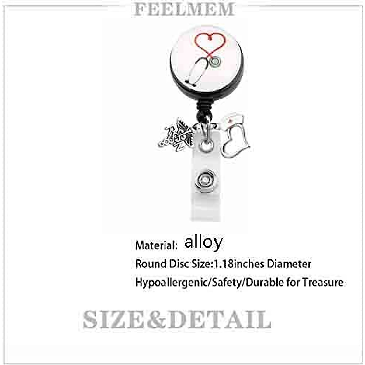 FEELMEM RN Nurse Medical Stethoscope Retractable Badge Holder Reel Clip RN Students Gift Nurses Practitioner Jewelry New Registered Nurse Gift (RN)