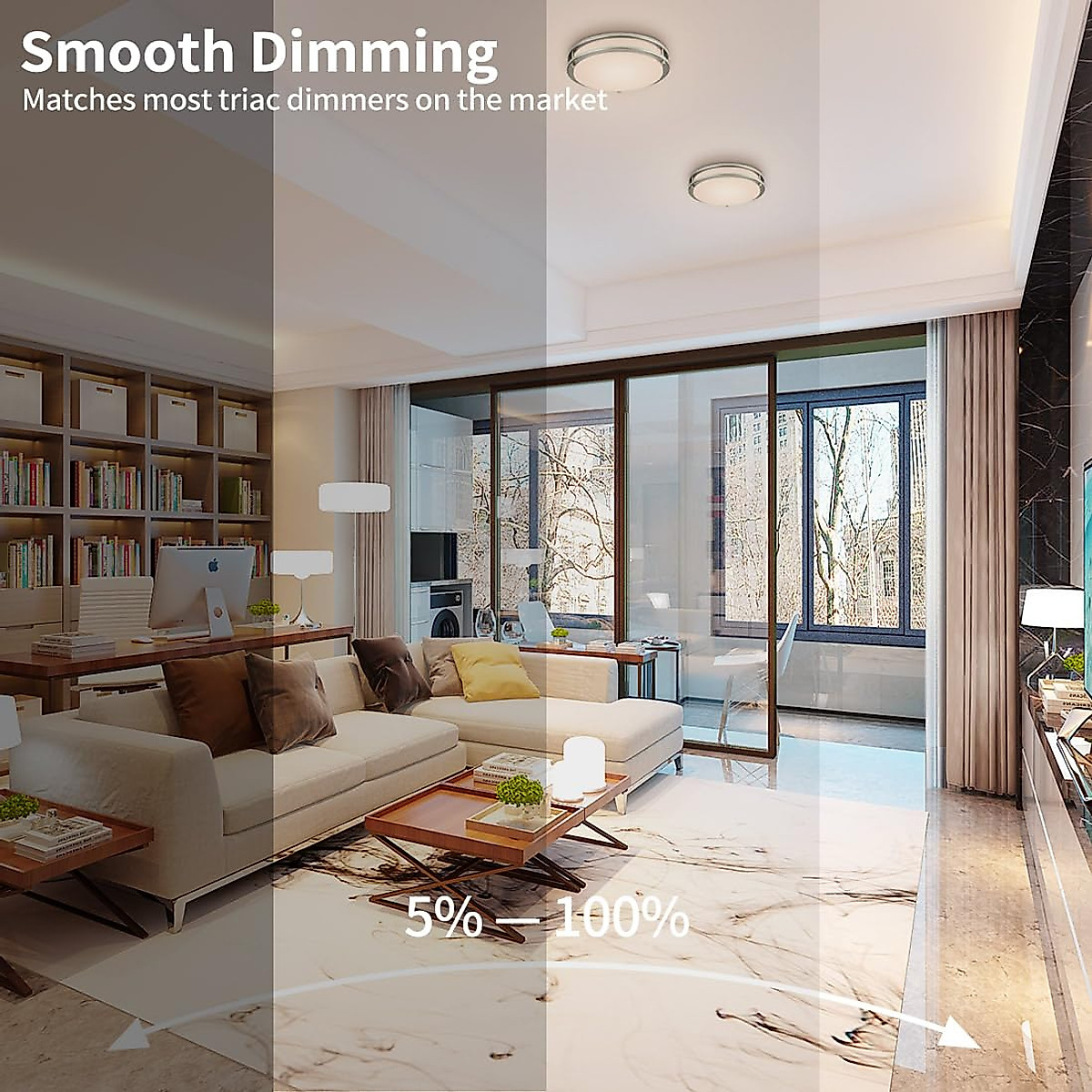 DAKASON 2Pack LED Flush Mount Ceiling Light Fixture 13” 20W, On/Off Switch to Select 3000K/4000K/5000K, Dimmable Ceiling Lamp for Kitchen, Hallway, Stairwell, Brushed Nickel