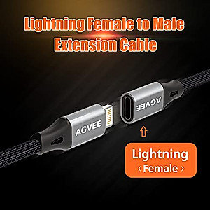 AGVEE 3.3ft Lightning Extension Cable, Braided Female to Male Extender Full Function Cord Compatible with iPhone iPad, Data Sync Video Audio & Charging Charger Connector Adapter, Dark Gray