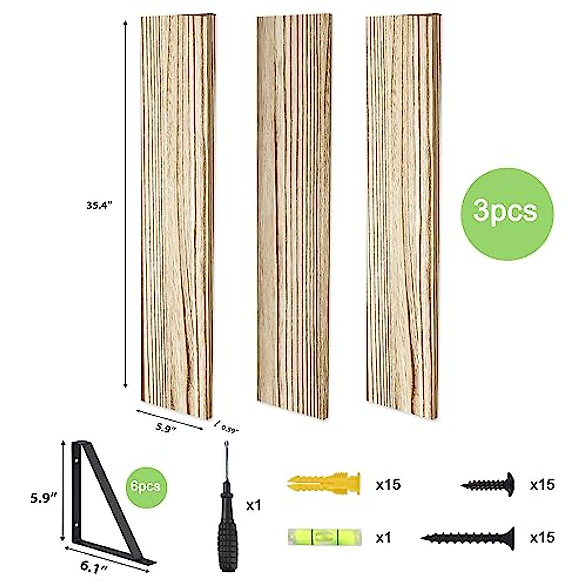 Fixwal Floating Shelves, 36 Inch Wall Bookshelf Set of 3, Large Floating Book Shelves for Wall Decor, Rustic Wood Wall Storage Shelves for Bedroom, Living Room, Kitchen, Bathroom (Carbonized Black)