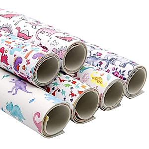 David Angie Dinosaur Printed Faux Leather Sheet 6pcs 7.9" x 13.4" (20 cm x 34 cm) for Earrings Hair Bows DIY Projects Making (Assorted)