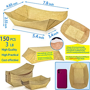 MotBach 150 Pack 3LB Extra Large Paper Food Boat Trays Disposable Paper Boats, Heavy Duty Food Boats, Paper Food Serving Tray Boat Basket for Snacks Popcorn Dessert Sandwich Burger Taco Fries Nacho