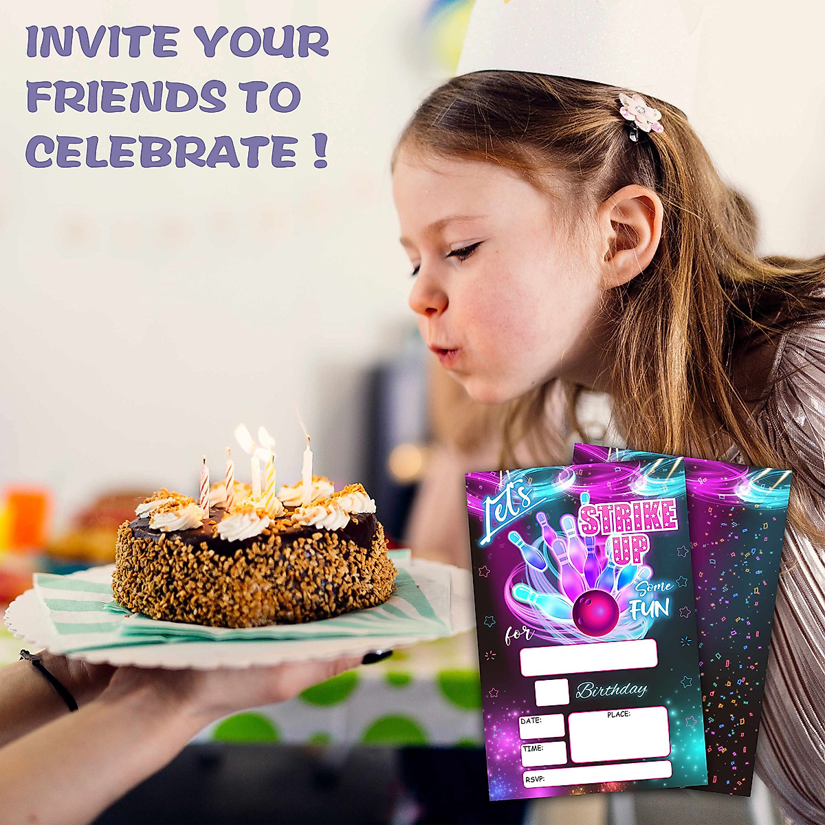 Let's Strike Up Birthday Party Invitation, Bowling Fill-In Invites For Men & Women, 20 Invitations With Envelopes(4" X 6")，Adults Party Favors Decorations And Supplies-13