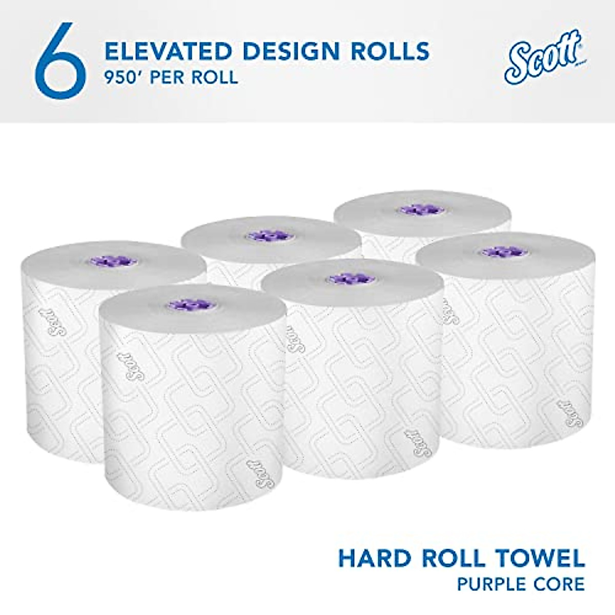 Scott® Essential High-Capacity Hard Roll Towels (02001), with Elevated Design and Absorbency Pockets™, for Purple Core Dispensers, White, Unperforated, (950'/Roll, 6 Rolls/Case, 5,700'/Case)