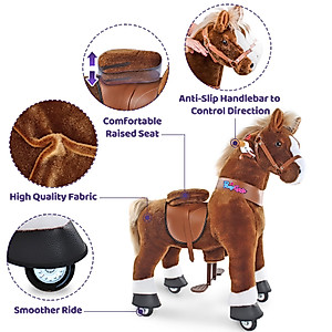 PonyCycle Ride on Horse Toy Walking Rocking Horses Classic Model U (with Brake/ 36" Height/Size 4 for Age 4-8 Boy Gifts) Ride Horse Giddy up Pony Animal Toys Chocolate Brown Ux421